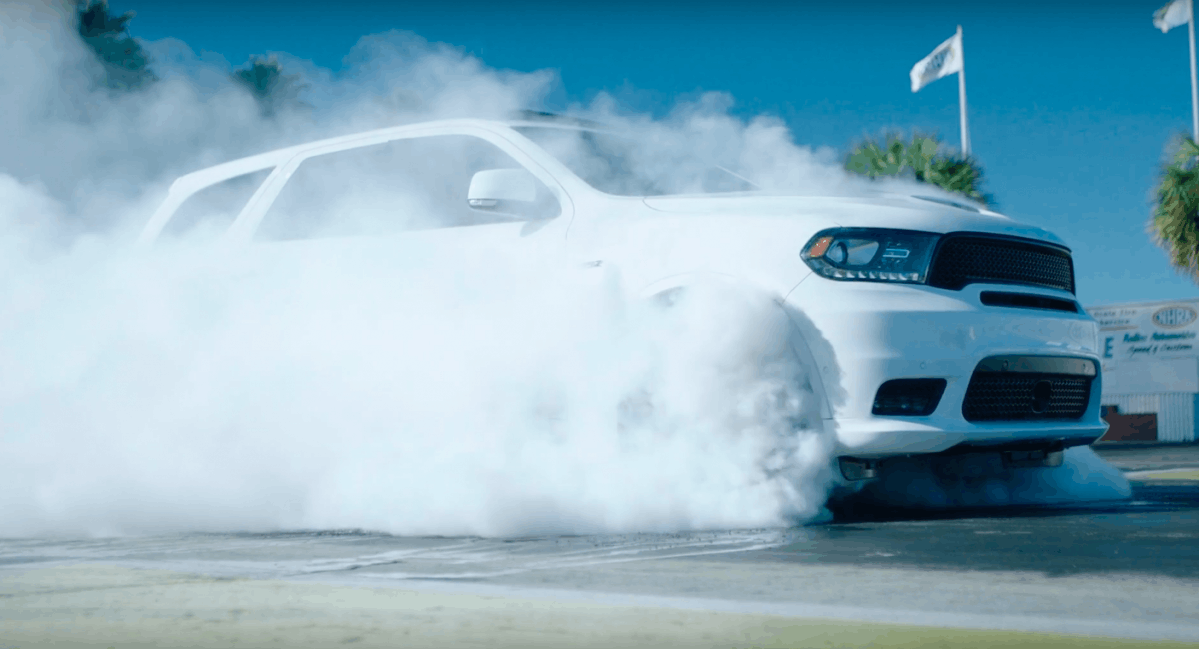 Dodge Durango SRT Attempts Four-Wheel Burnout, Massive Clouds Blast O...